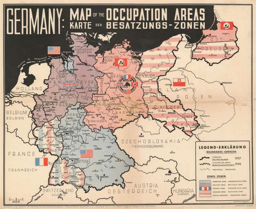 1945 Atlanta GmbH Map of Germany and Allied Occupation Zones After ...