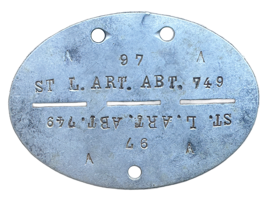 WW2 German Waffen SS ST. L. ART. ABT. Number 97 A Identification Tag ...