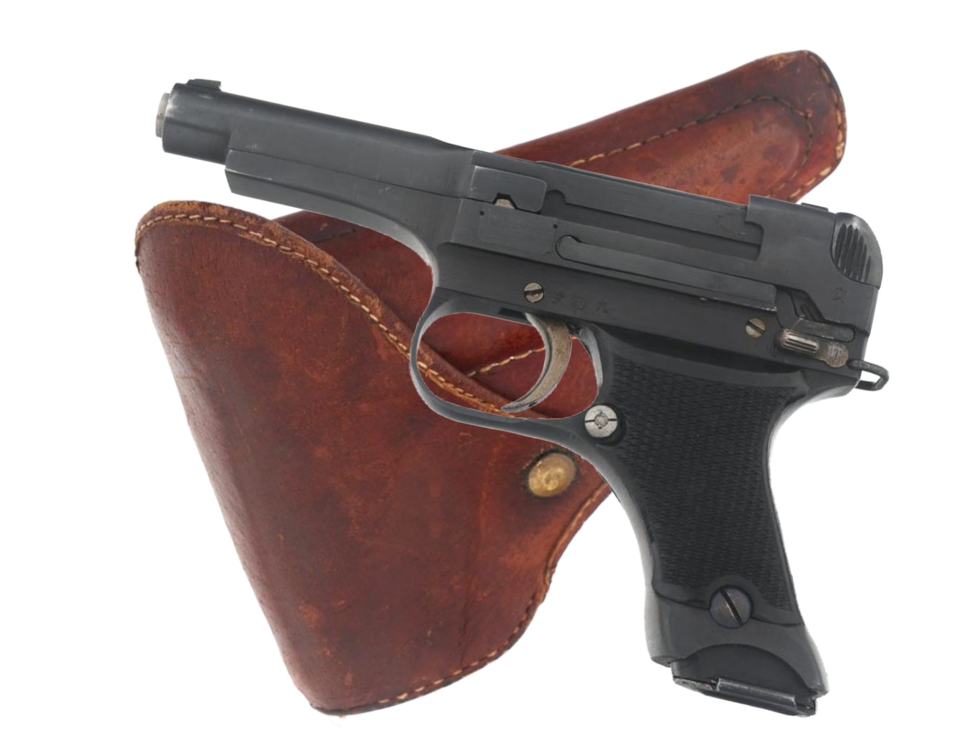 WW2 Imperial Japanese 1943 Nagoya Type 94 8mm Nambu Pistol with 2 Magazines and Leather Holster ...