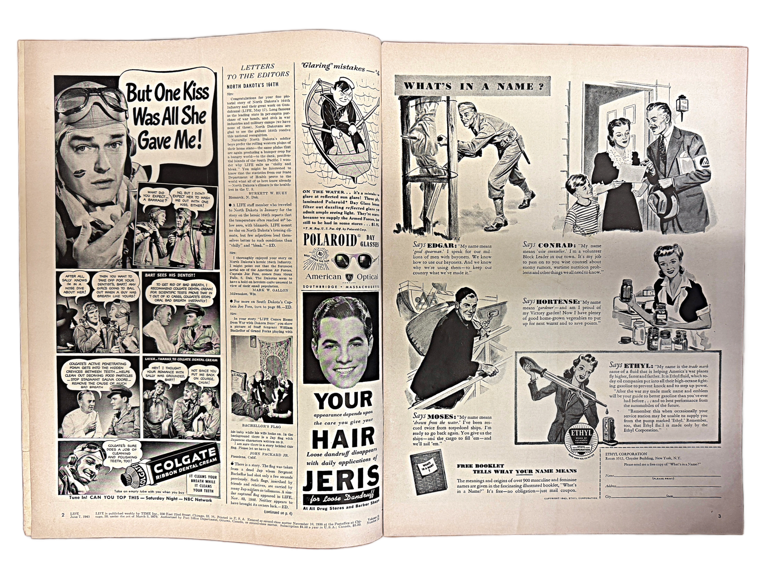 Original WW2 LIFE Magazine Dated June 7, 1943 Cover Captain Foss, USMC ...