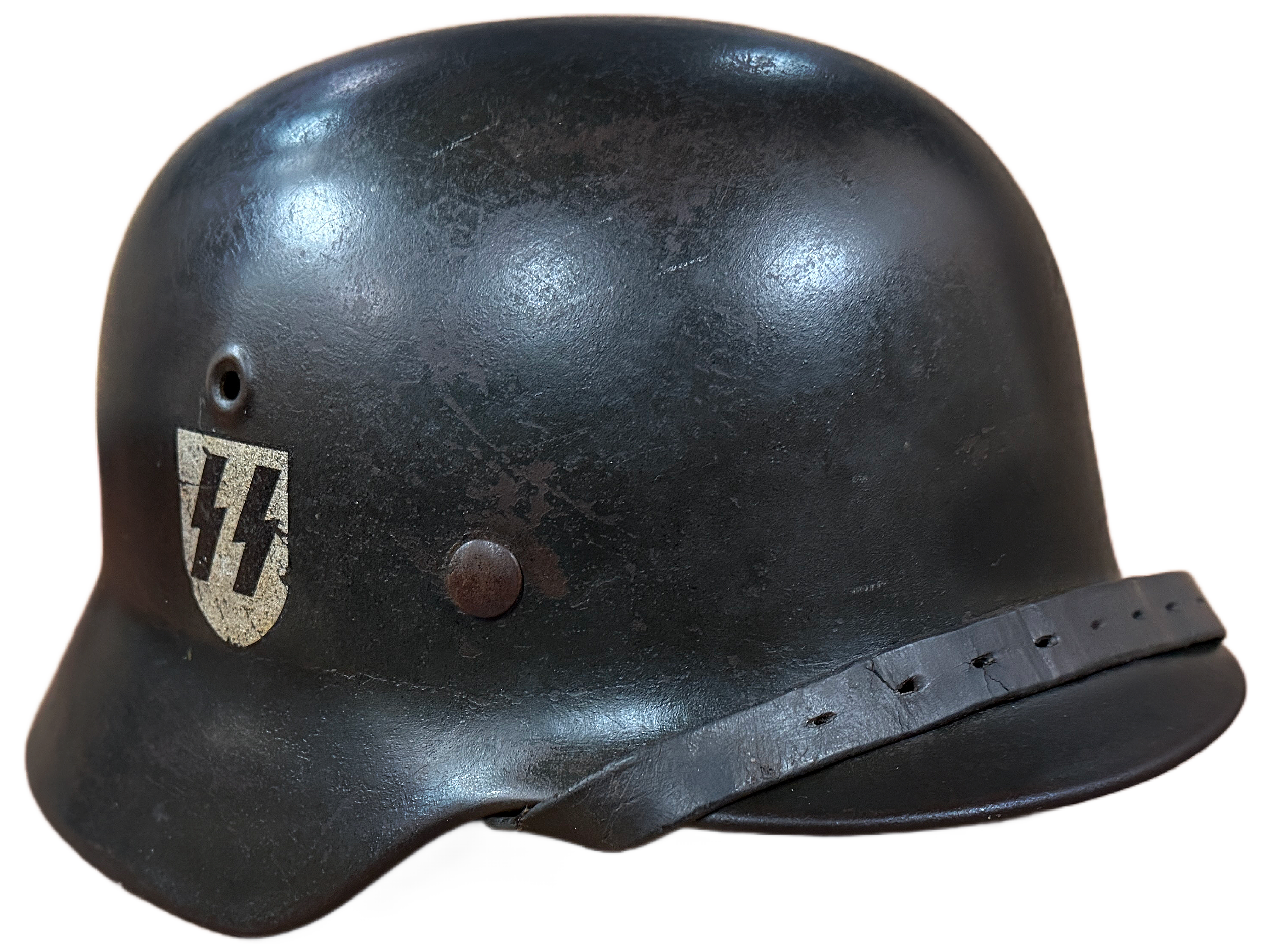 Original German M40 ET64 Single Decal SS Helmet with Leather | World ...