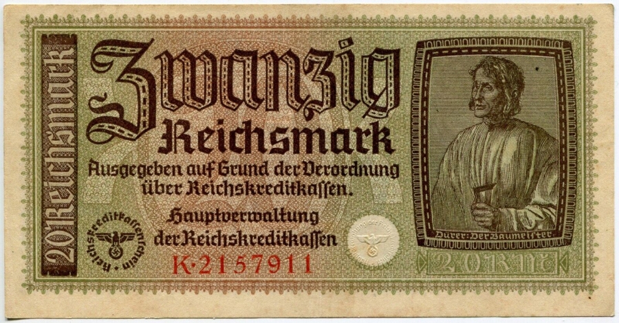 20 Reichsmark WWII-Era Genuine Third Reich 1939-1945 Nazi Germany ...